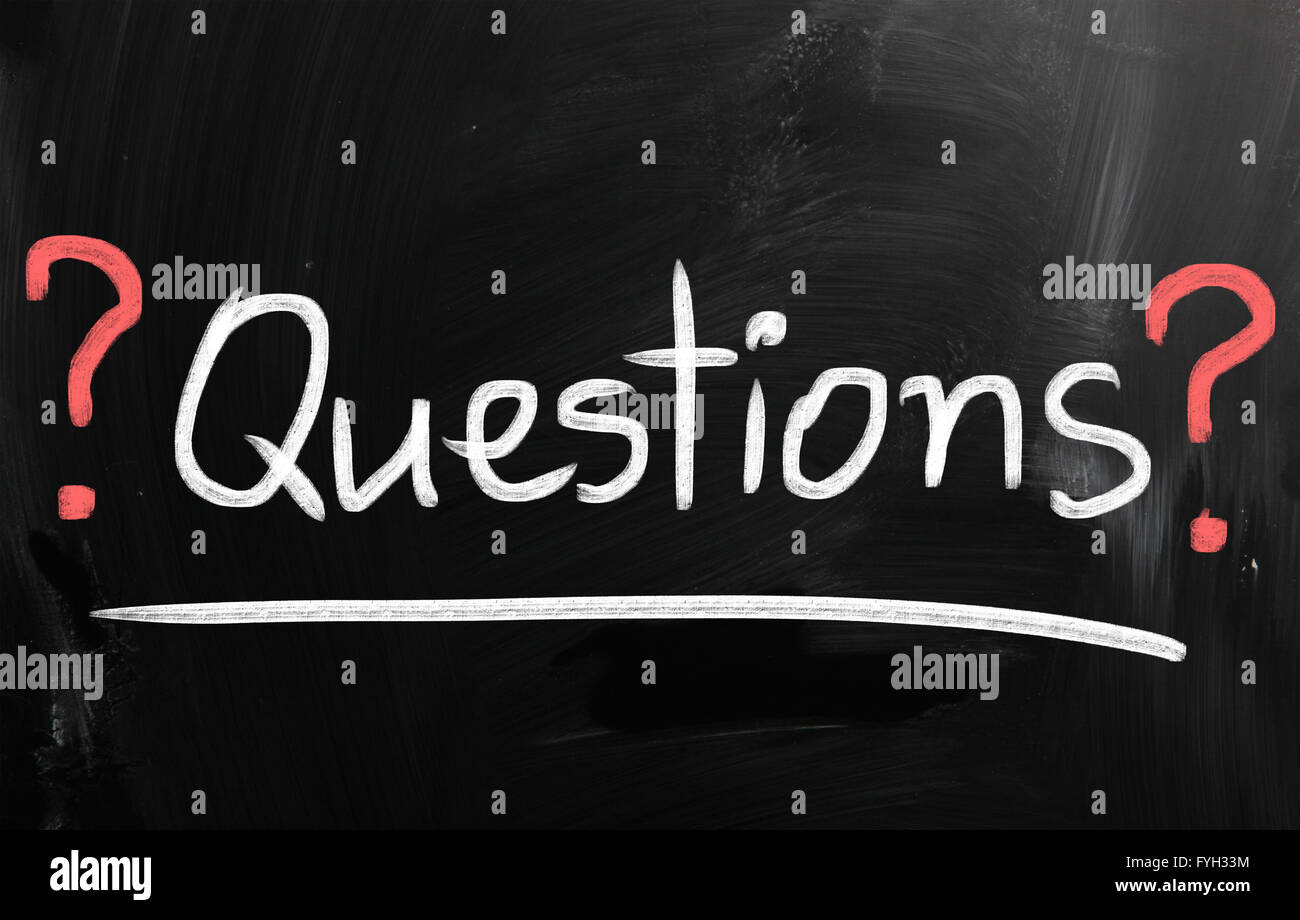 Question handwritten with white chalk on a blackboard Stock Photo - Alamy