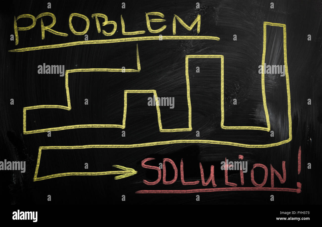 Problems Solutions handwritten with white chalk on a blackboard Stock ...