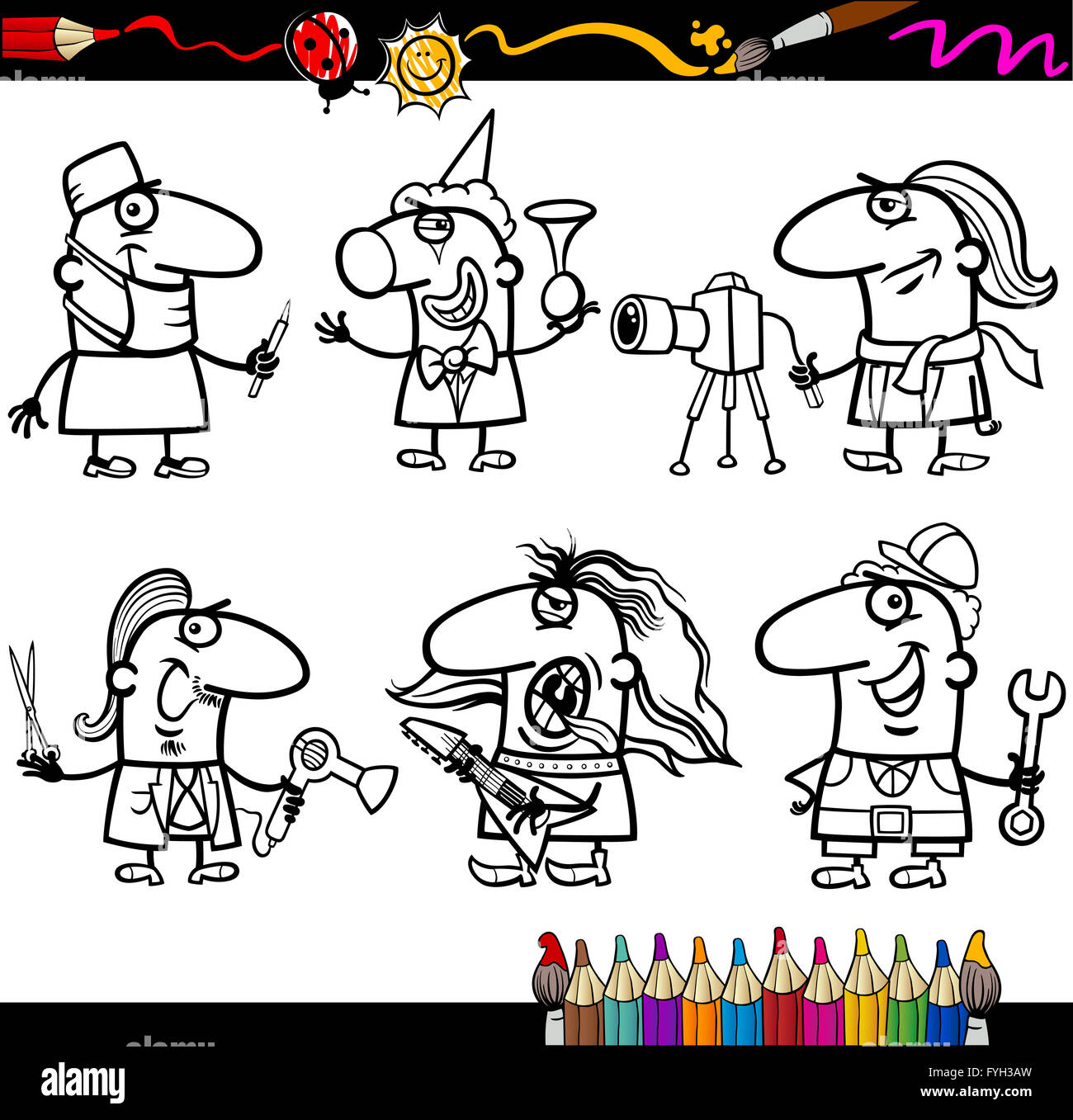 people occupations coloring page Stock Photo - Alamy