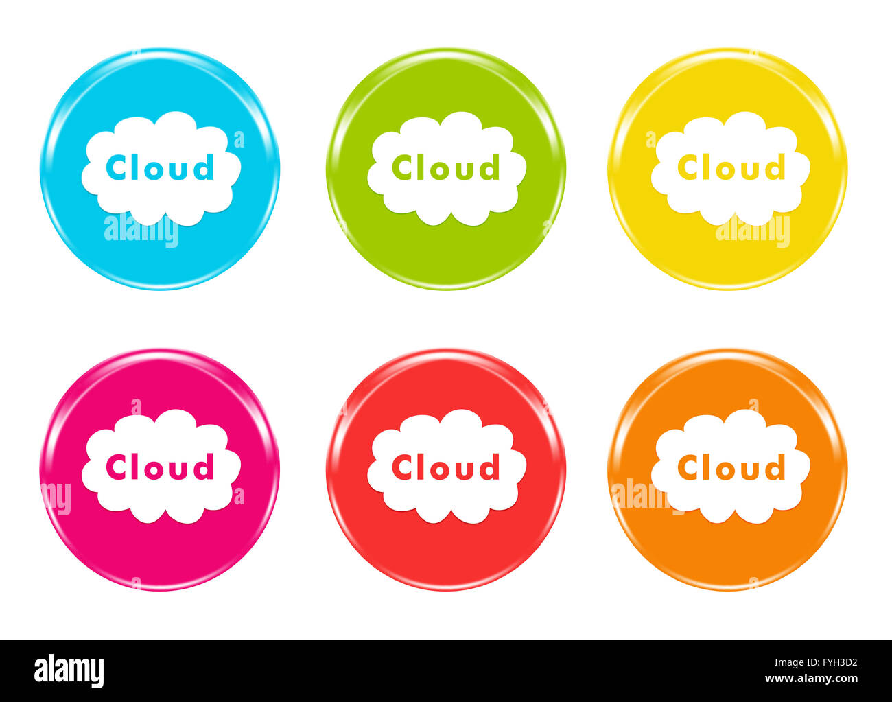 Set of icons for the Web with cloud symbols in colors blue, green ...