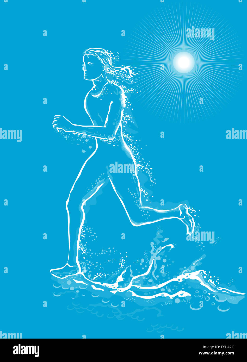 female runner running water Stock Photo - Alamy