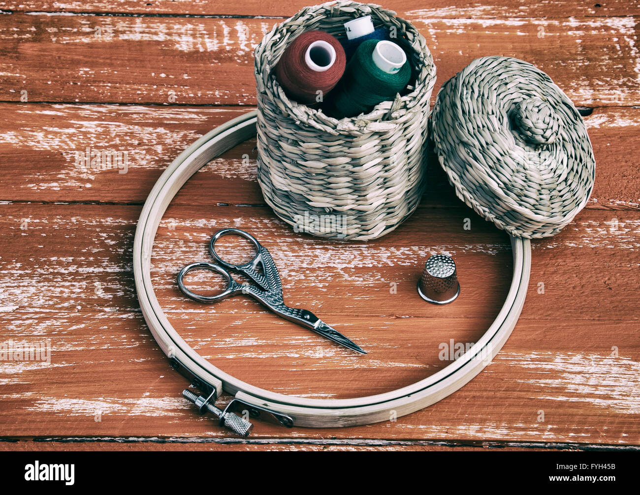 Vintage stylized photo items for sewing and embroidery Stock Photo - Alamy