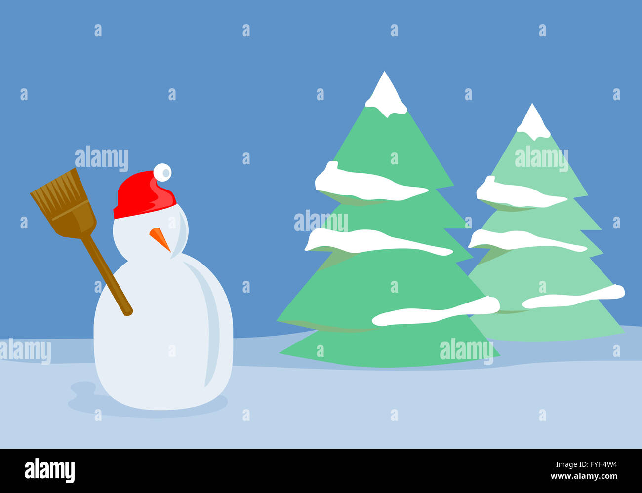 Snowman with Trees Stock Photo - Alamy
