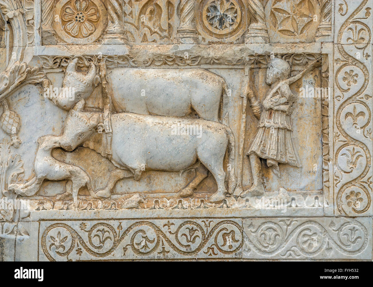 Reliefs depicting the Life of St Peter and medieval stories facade of ...