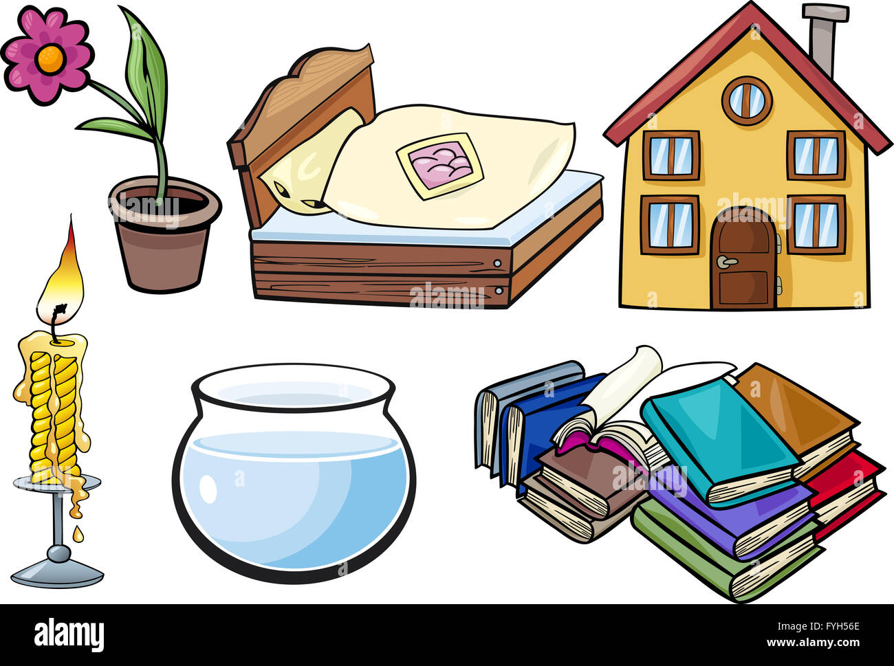 household objects cartoon illustration set Stock Photo - Alamy