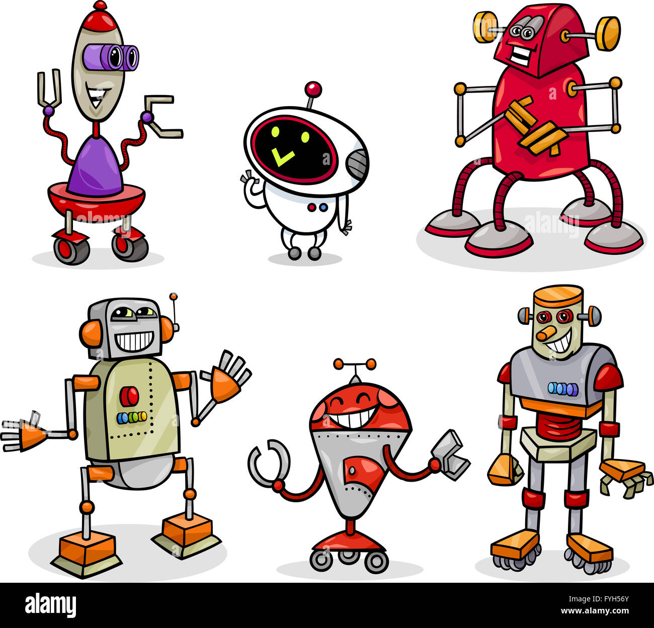 robots or droids cartoon illustration set Stock Photo - Alamy
