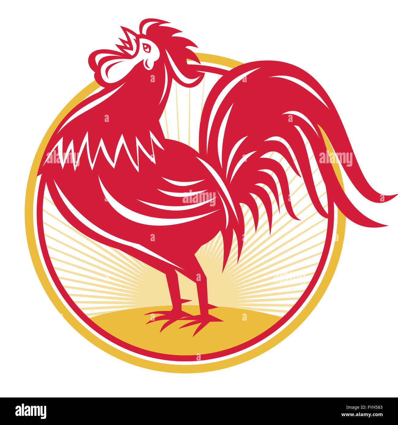 Rooster Cockerel Crowing Retro Stock Photo - Alamy