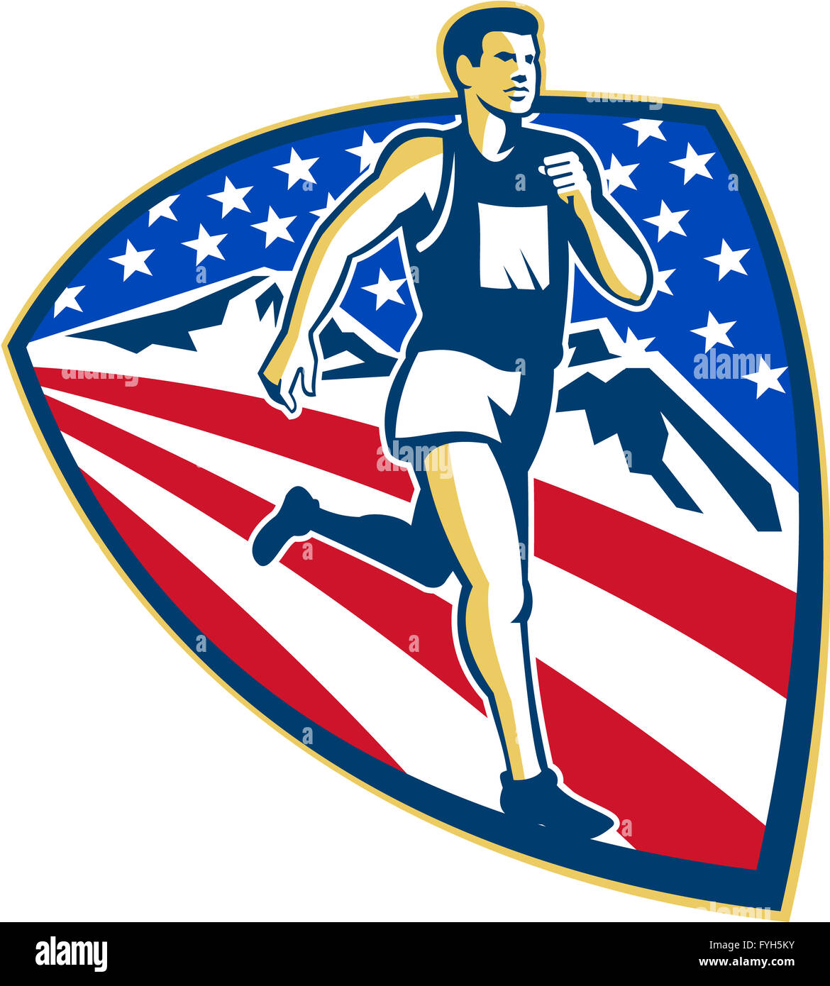 American Marathon Runner Running Retro Stock Photo - Alamy