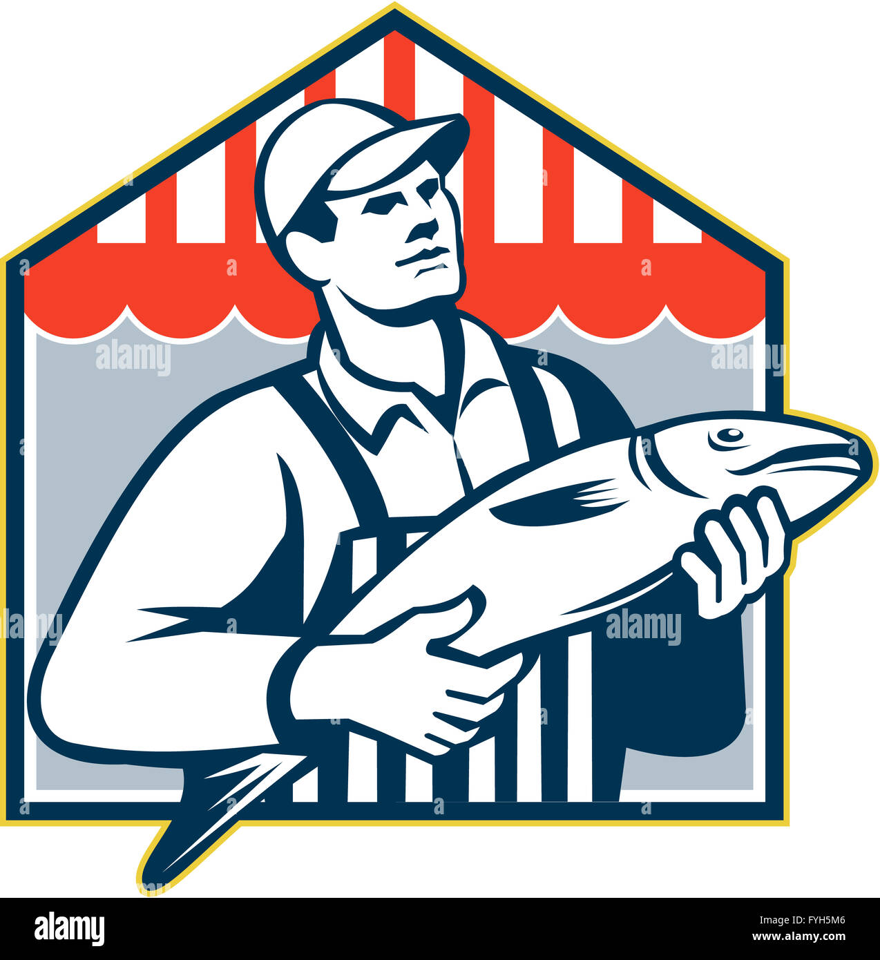 Fishmonger Holding Fish Retro Stock Photo - Alamy