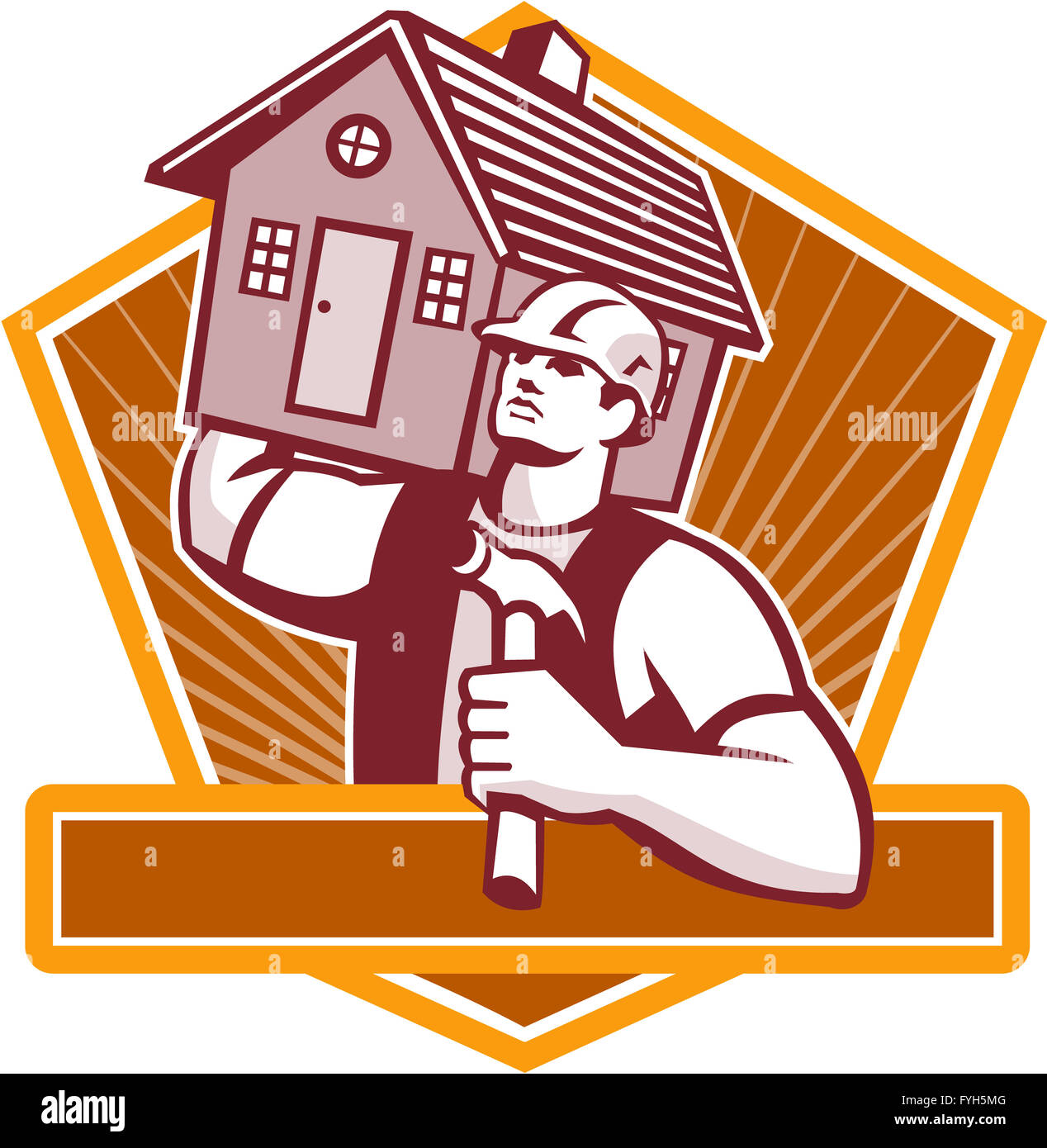 Builder Carpenter Carry House Retro Stock Photo - Alamy