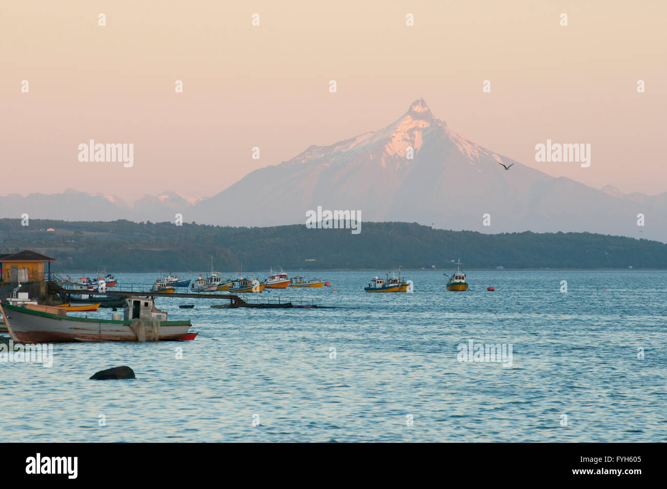 Quellon Port at Dusk - Chiloe - Chile Stock Photo - Alamy