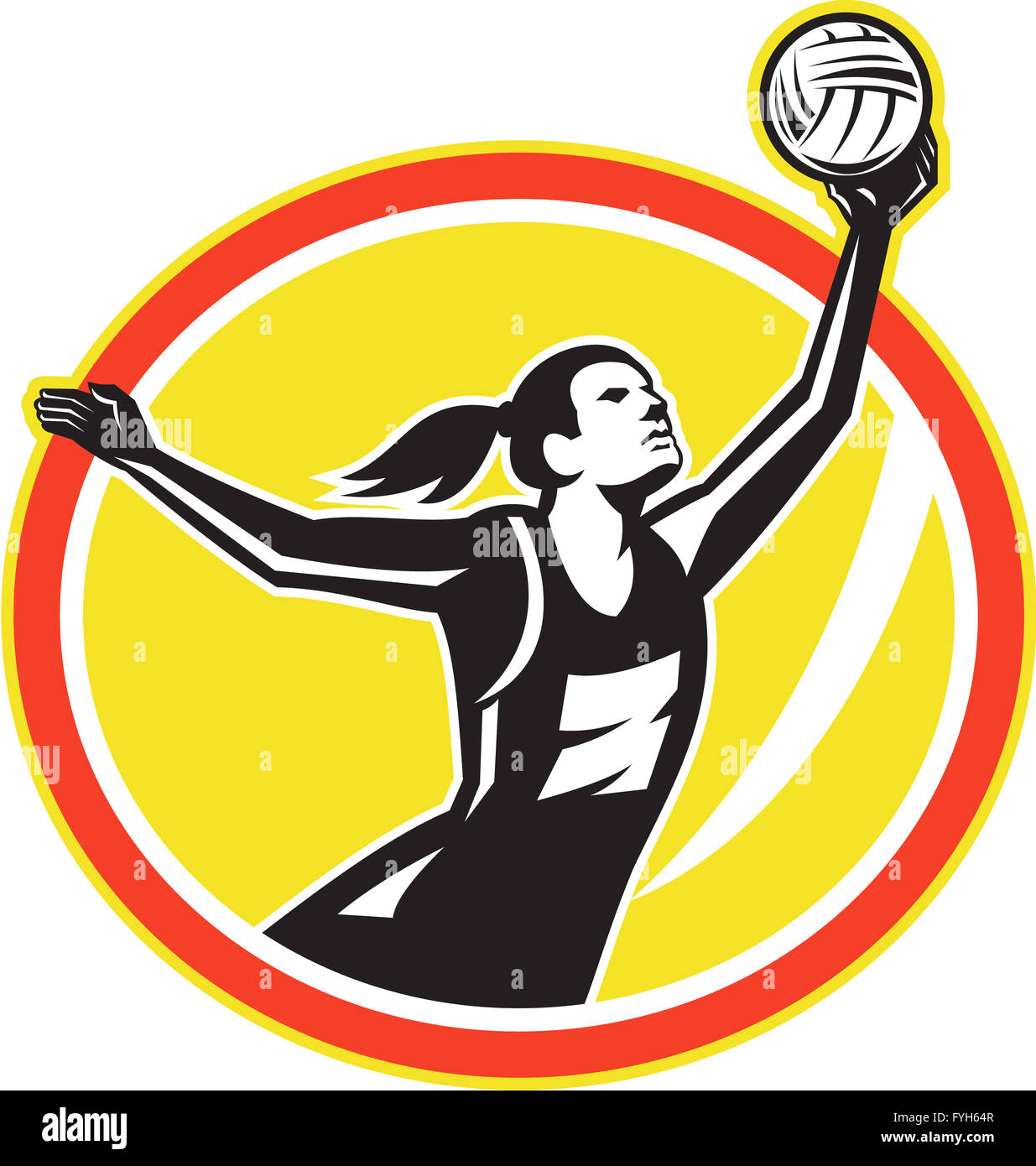 Netball Player Catching Ball Retro Stock Photo - Alamy