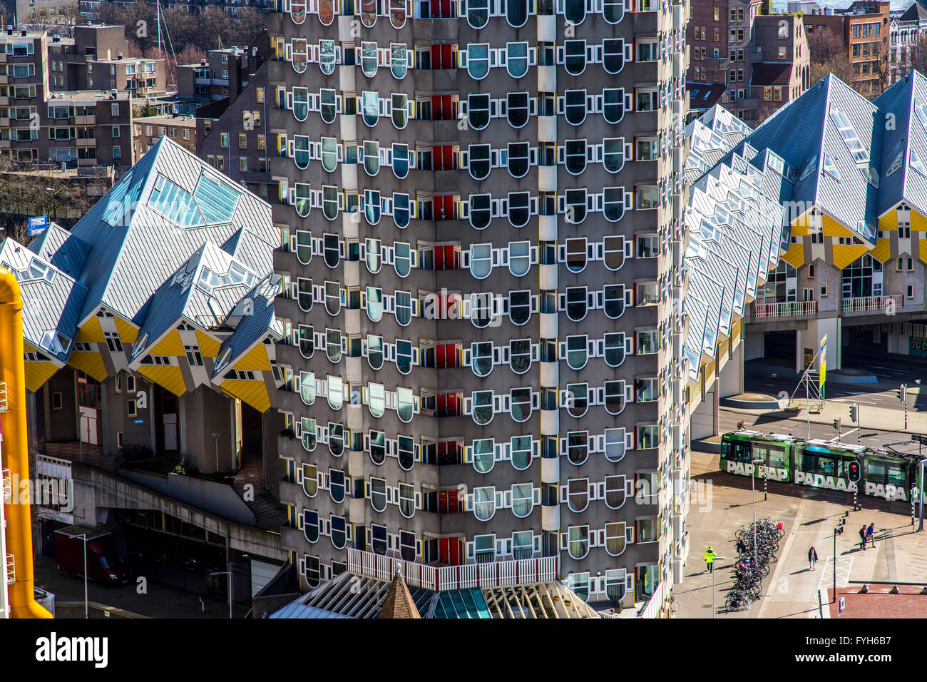 Downtown, skyline of Rotterdam, Blaak square cube residential buildings ...