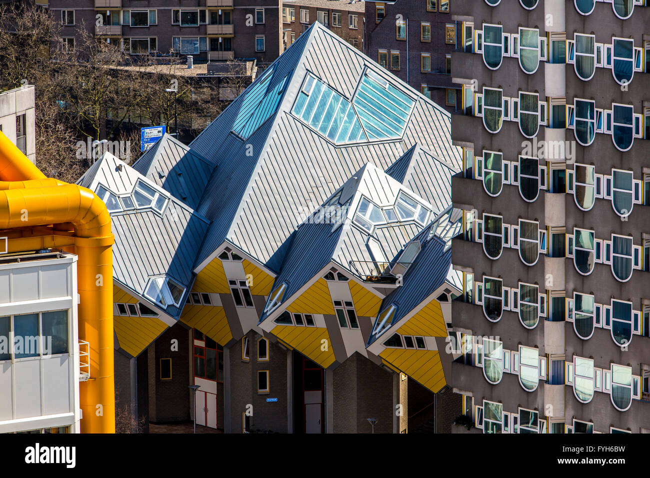 Downtown, skyline of Rotterdam, Blaak square cube residential buildings ...