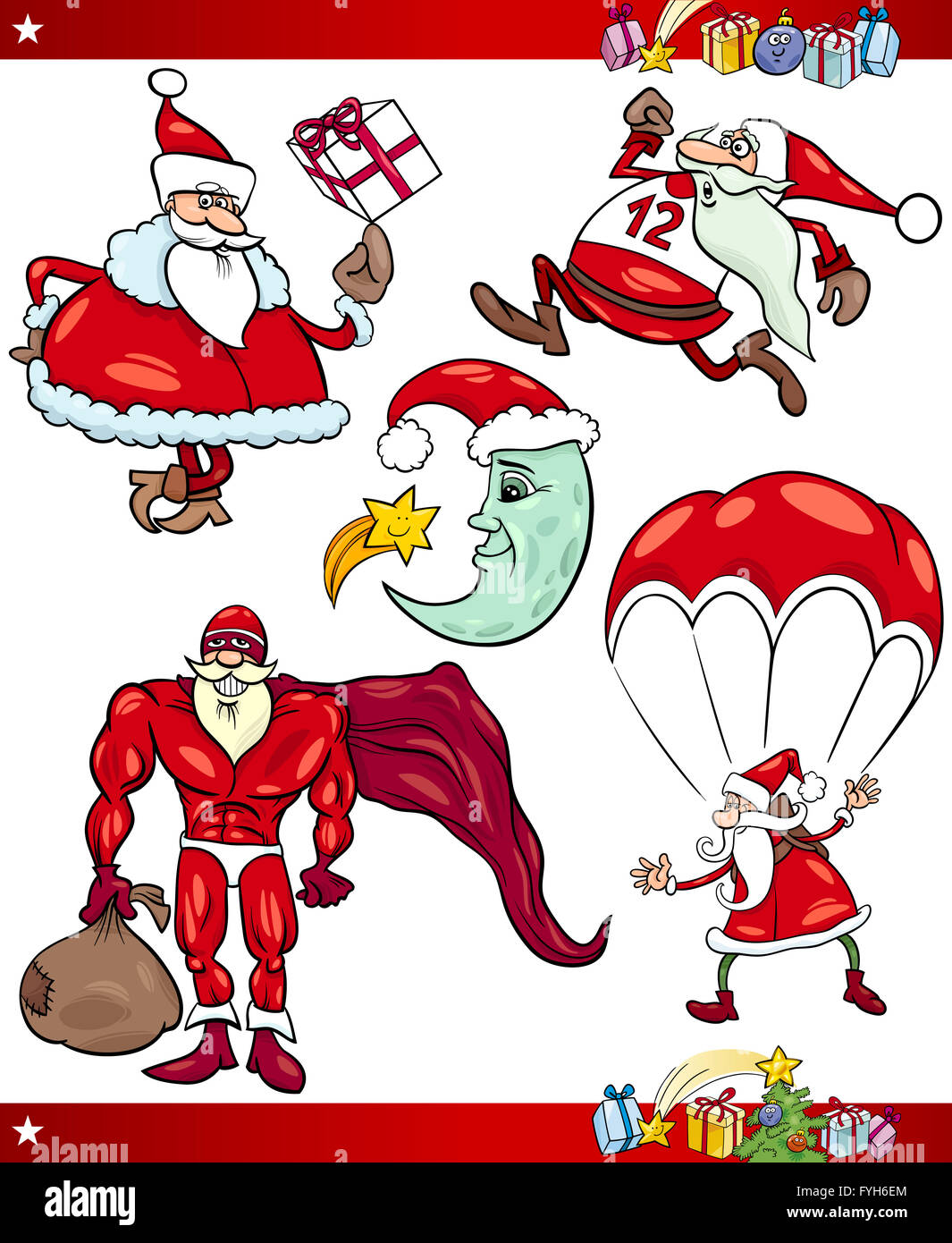 Santa and Christmas Cartoon Set Stock Photo - Alamy