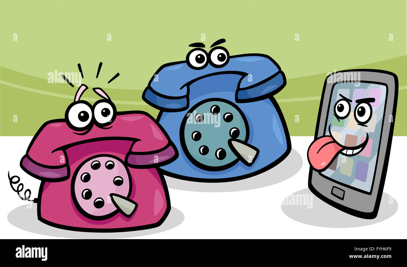 smartphone with retro phones cartoon Stock Photo - Alamy