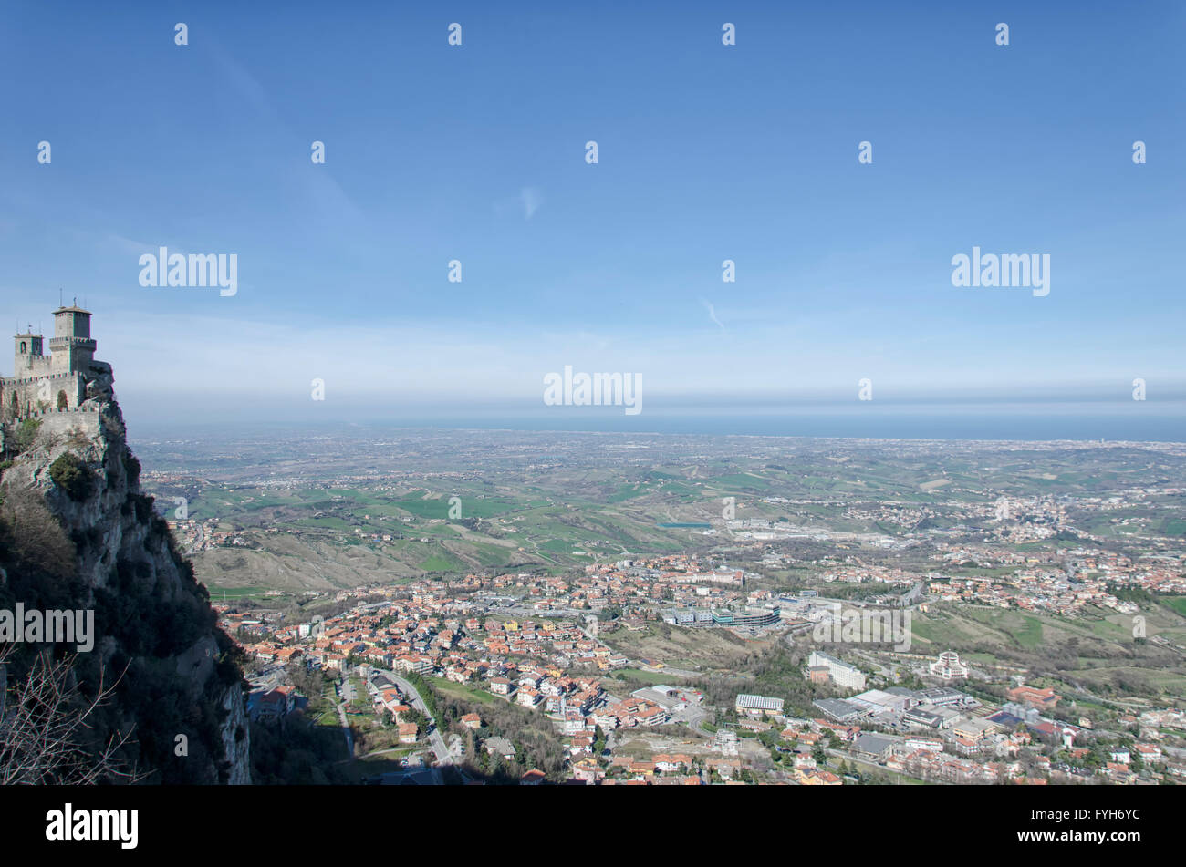Breathtaking landscape and La Guaita castle of San Marino Stock Photo ...