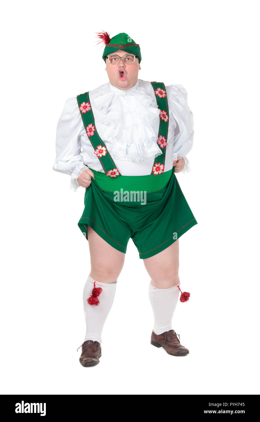 Funny fat man wearing German Bavarian clothes Stock Photo - Alamy