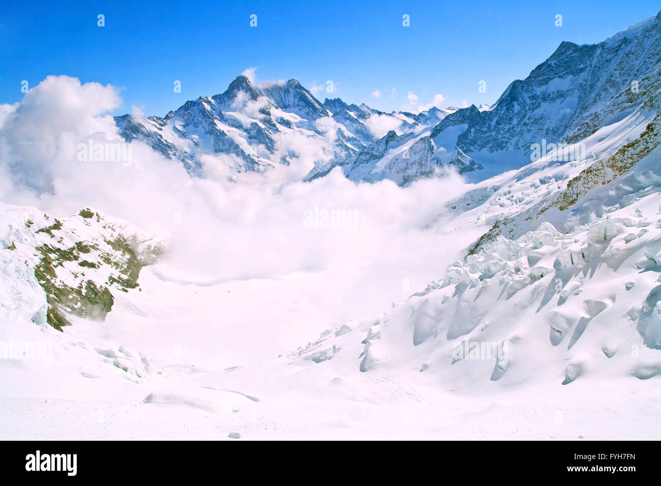 Landscape of Mist at Jungfraujoch, part of Swiss Alpine Alps and ski ...