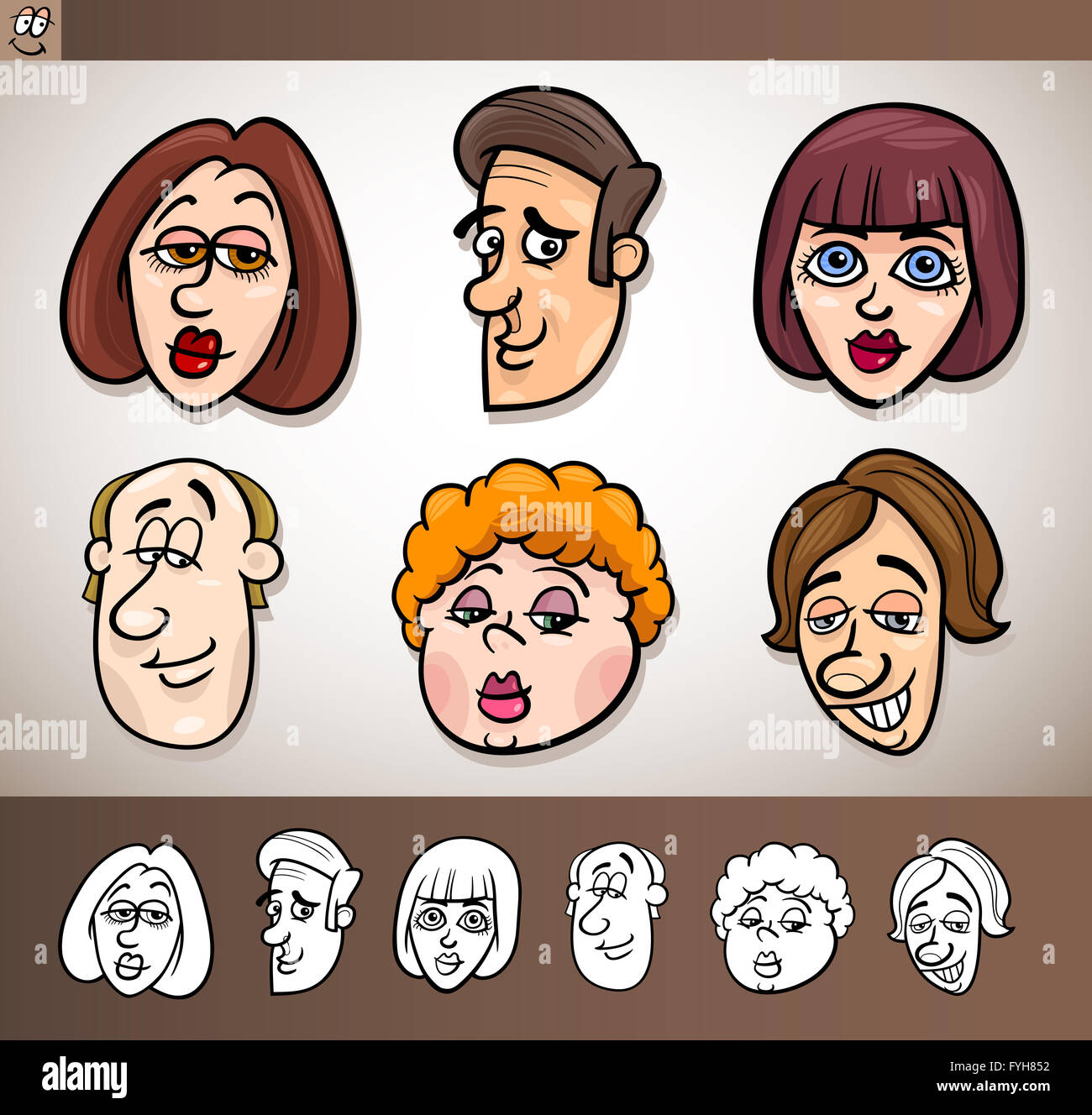 cartoon people heads set illustration Stock Photo - Alamy