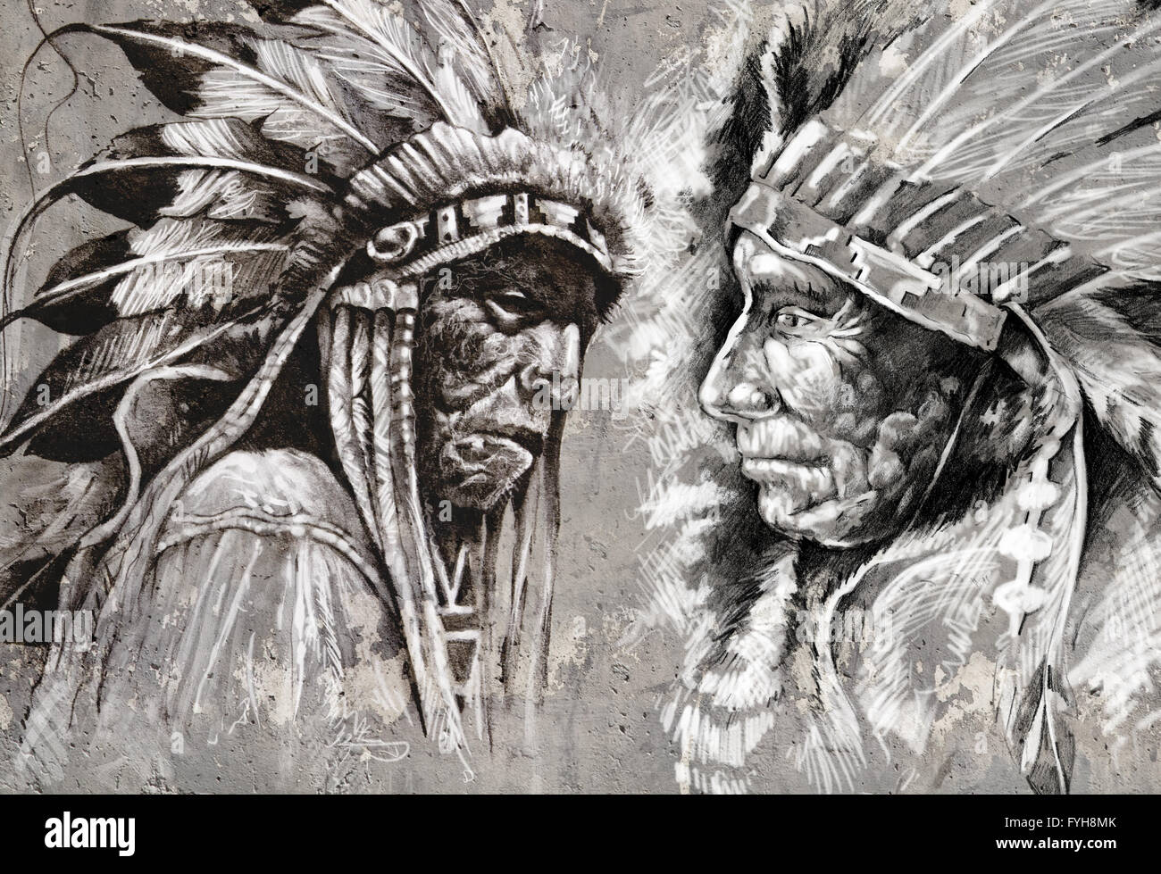 Native american indian head, chief, retro style Stock Photo - Alamy