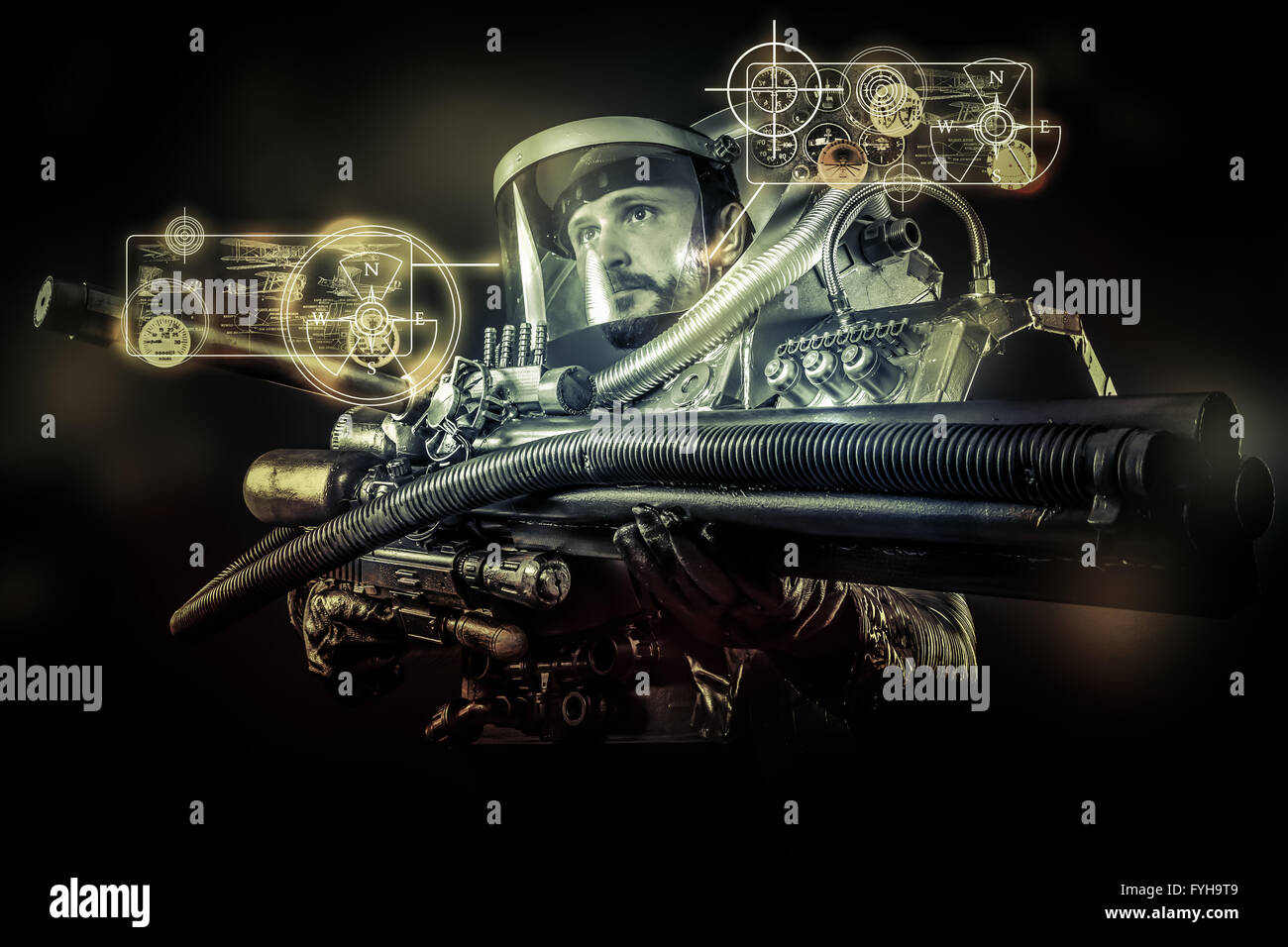 Astronaut, fantasy warrior with huge space weapon Stock Photo - Alamy