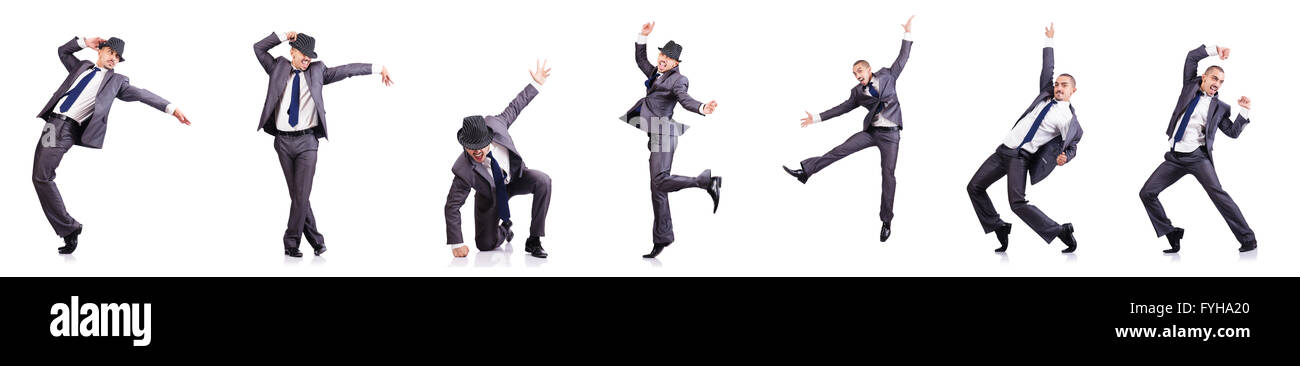 Dancing businessman isolated on white Stock Photo - Alamy