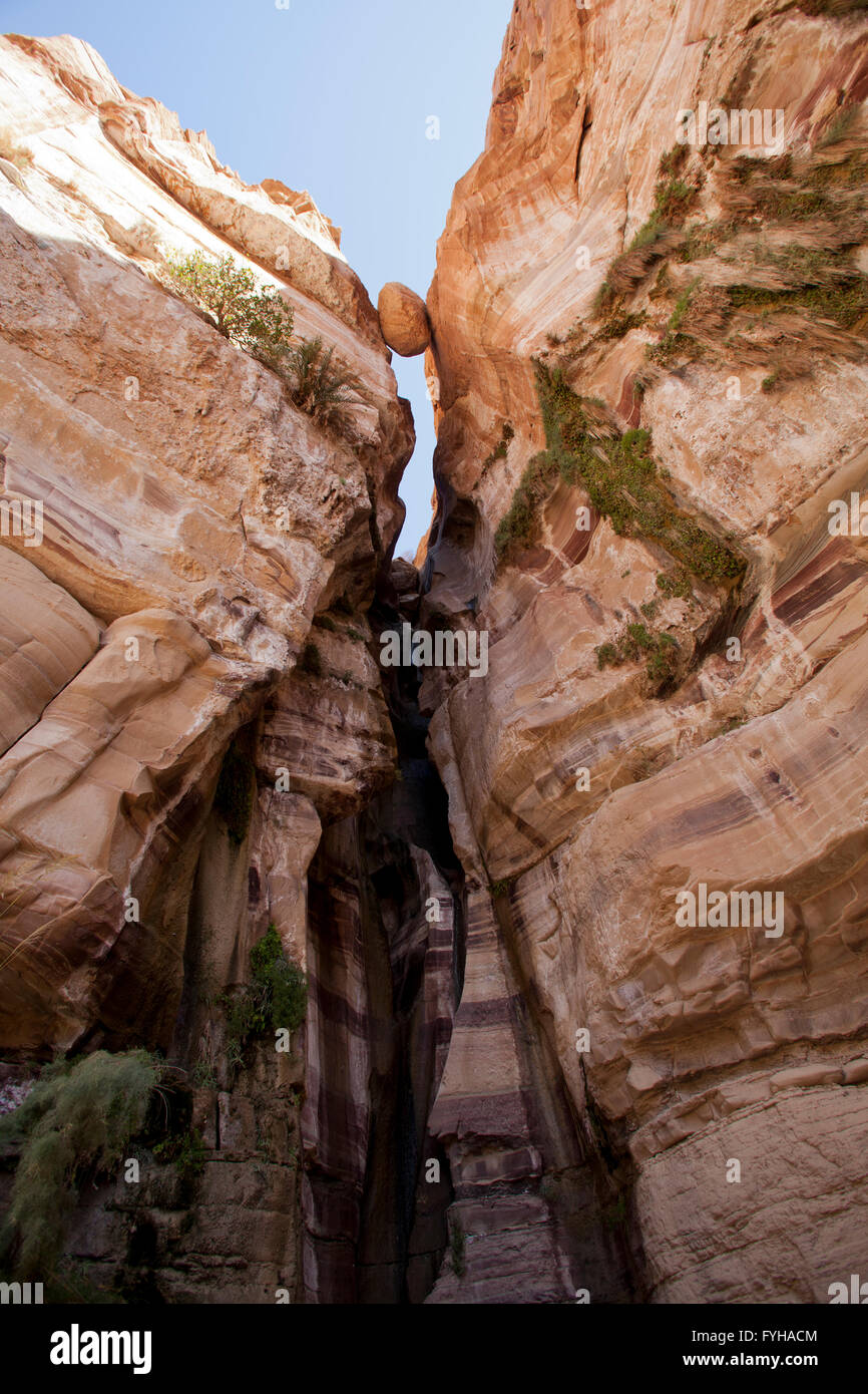 Rock formation in Wadi Zered (Wadi Hassa or Hasa) in western Jordan. A ...
