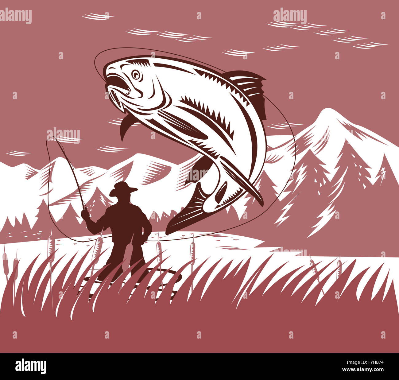 Jumping salmon fisherman hi-res stock photography and images - Alamy