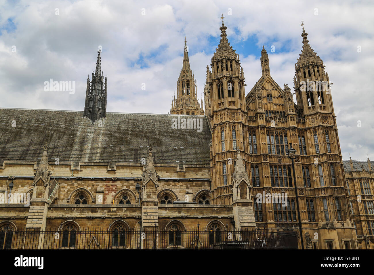 The detailed architecture of the Parliament Building in Westminster ...