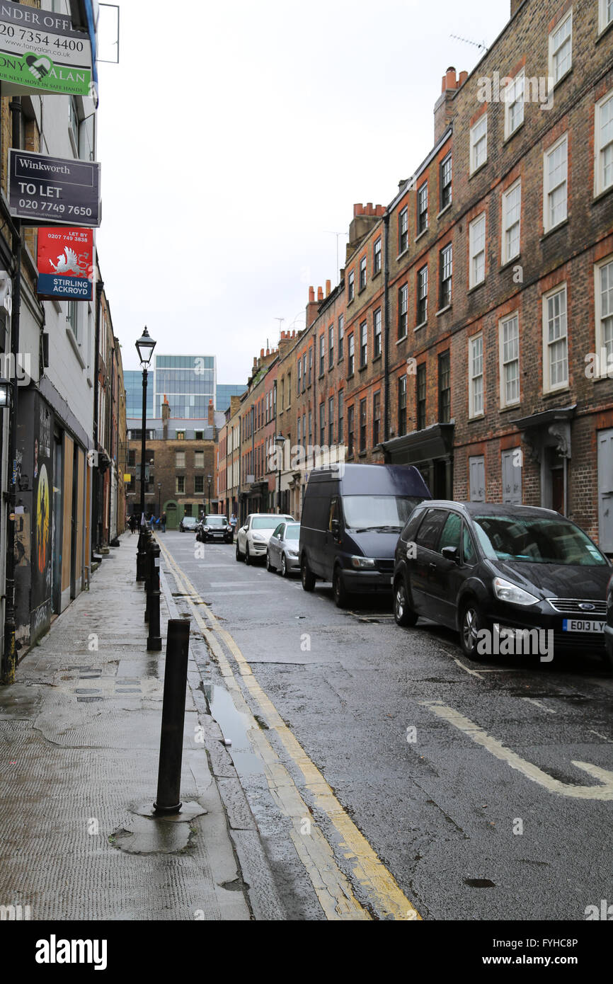 One of the side streets in the historic Shoreditch area of London Stock ...