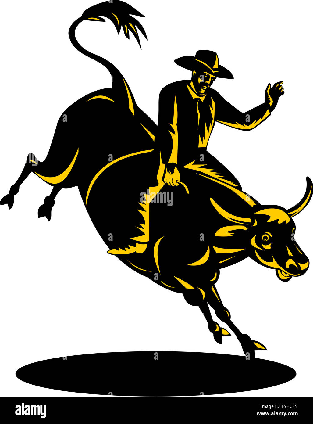 Rodeo Cowboy Bull Riding Retro Stock Photo - Alamy