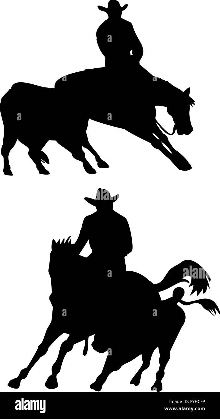 Rodeo Cowboy Horse Riding Silhouette Stock Photo - Alamy