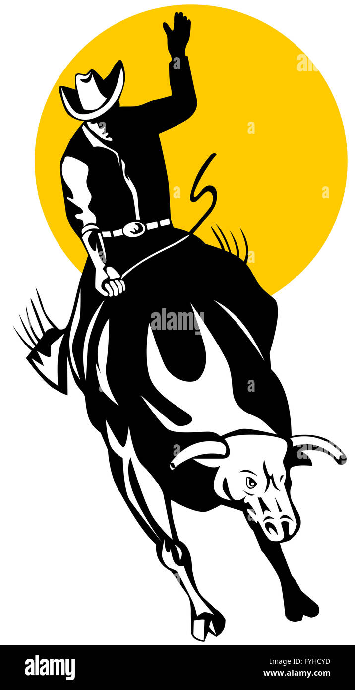 Rodeo Cowboy Bull Riding Retro Stock Photo - Alamy