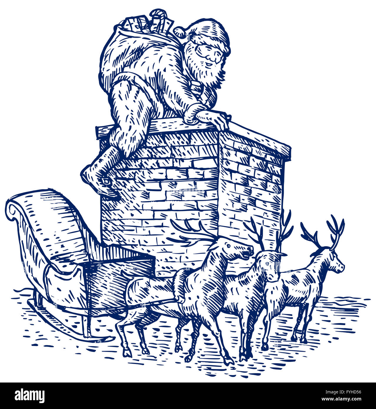 Santa Claus Over Chimney Stock Photo - Alamy