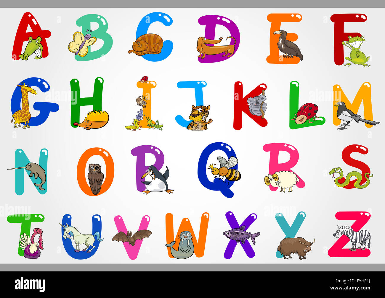 Cartoon Alphabet with Animals Illustrations Stock Photo - Alamy