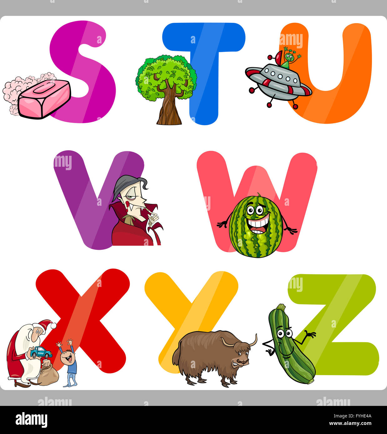 Education Cartoon Alphabet Letters for Kids Stock Photo - Alamy
