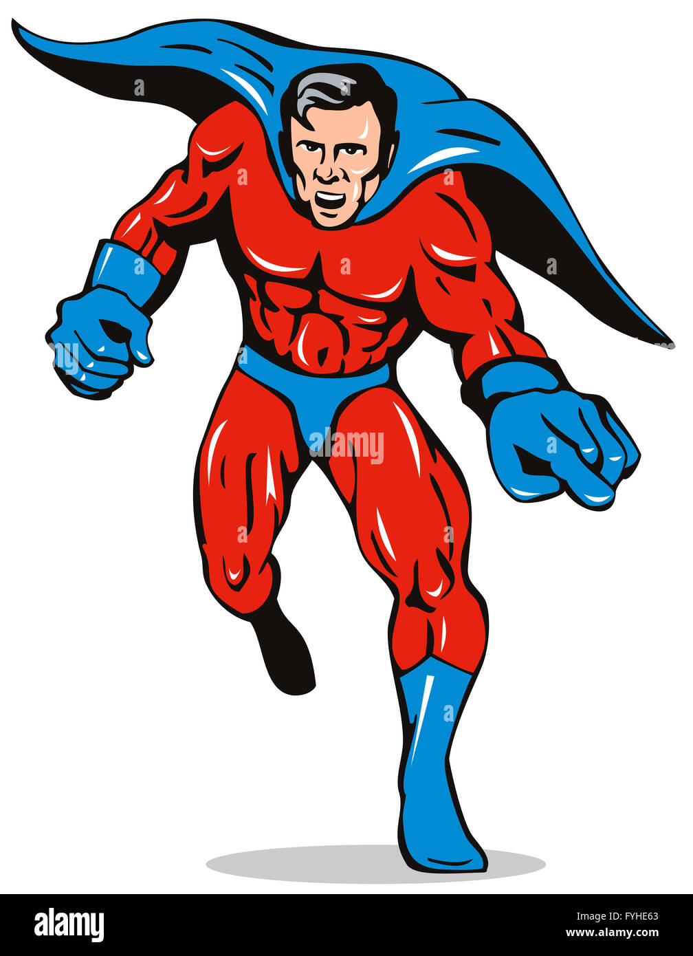 Super Hero Running Pointing Retro Stock Photo - Alamy