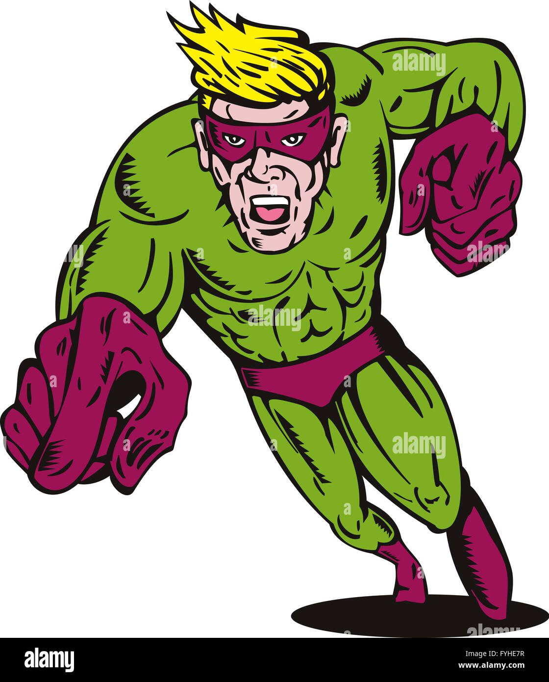 Super Hero Running Pointing Retro Stock Photo - Alamy