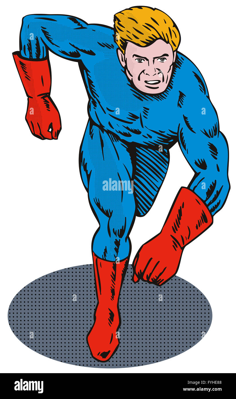 Super Hero Running Retro Stock Photo - Alamy