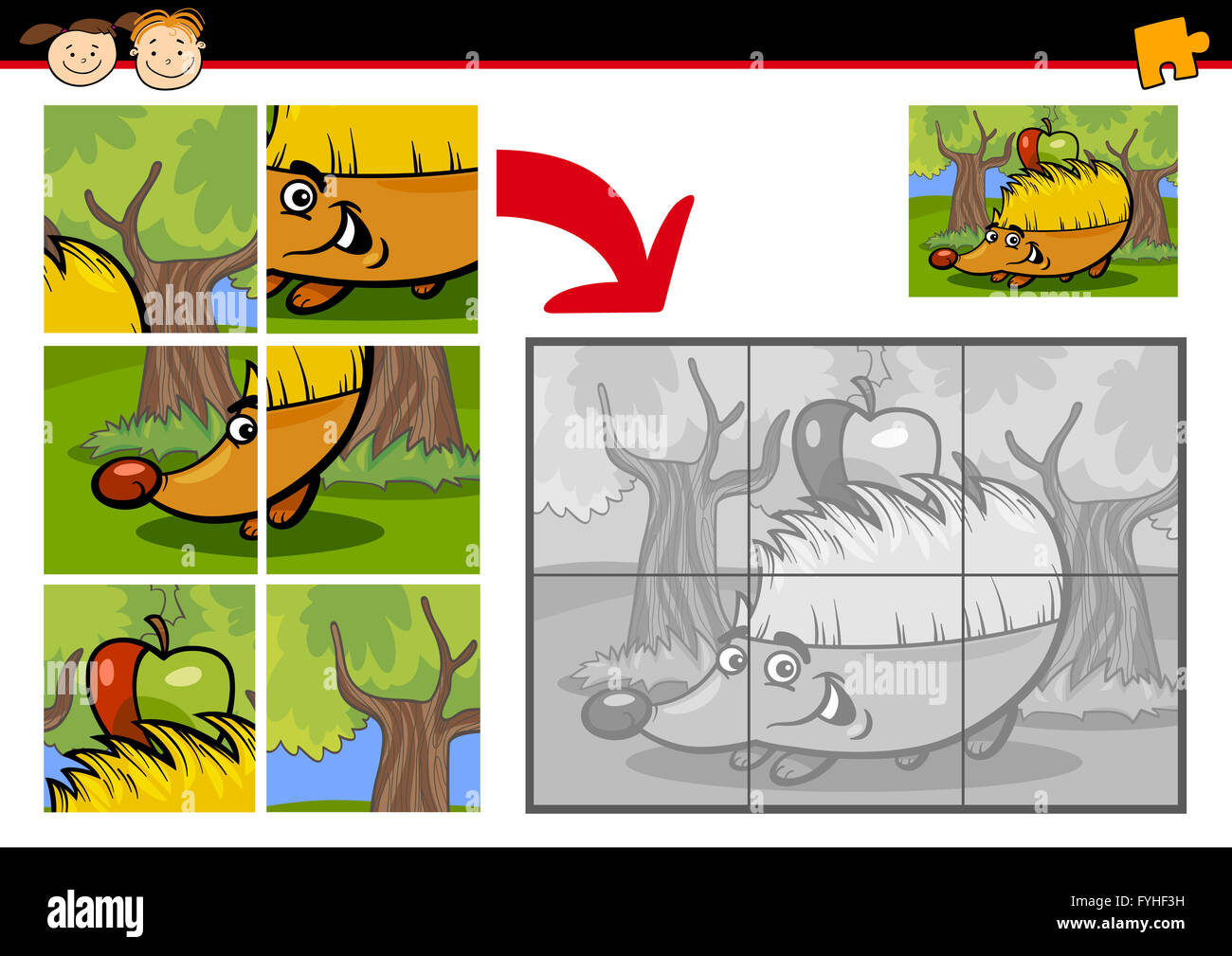 cartoon hedgehog jigsaw puzzle game Stock Photo - Alamy