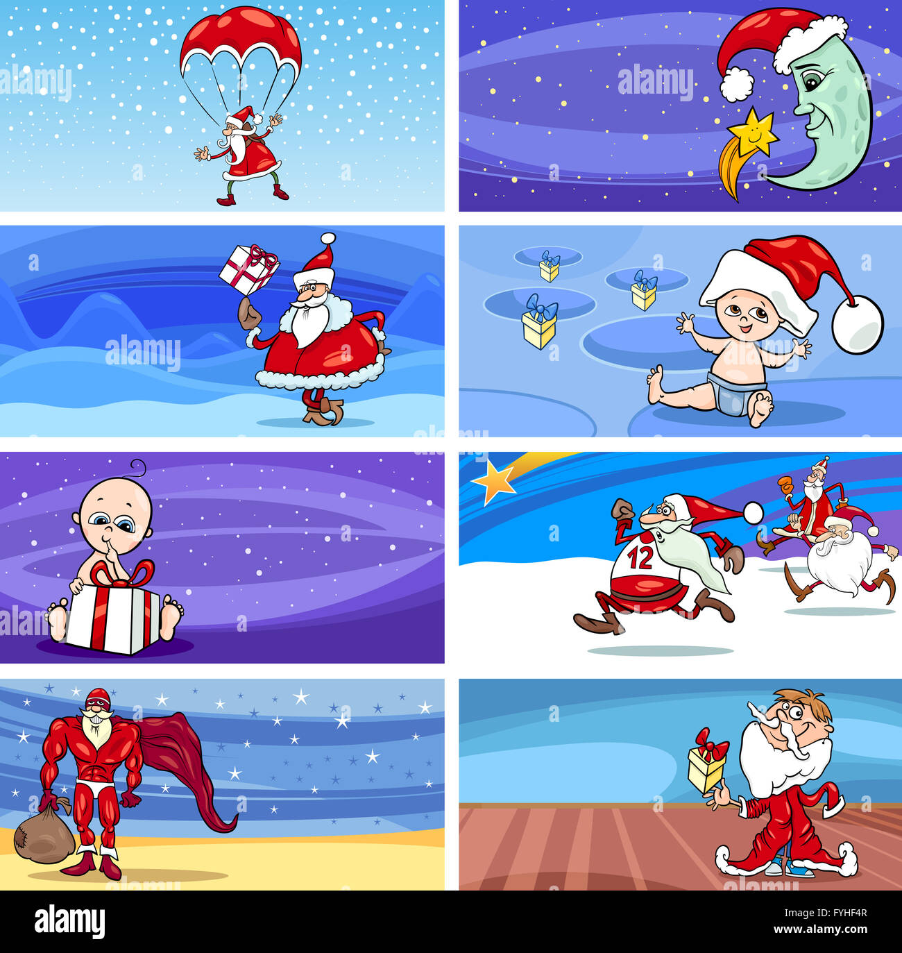 Cartoon Greeting Cards with Santa Claus Stock Photo - Alamy