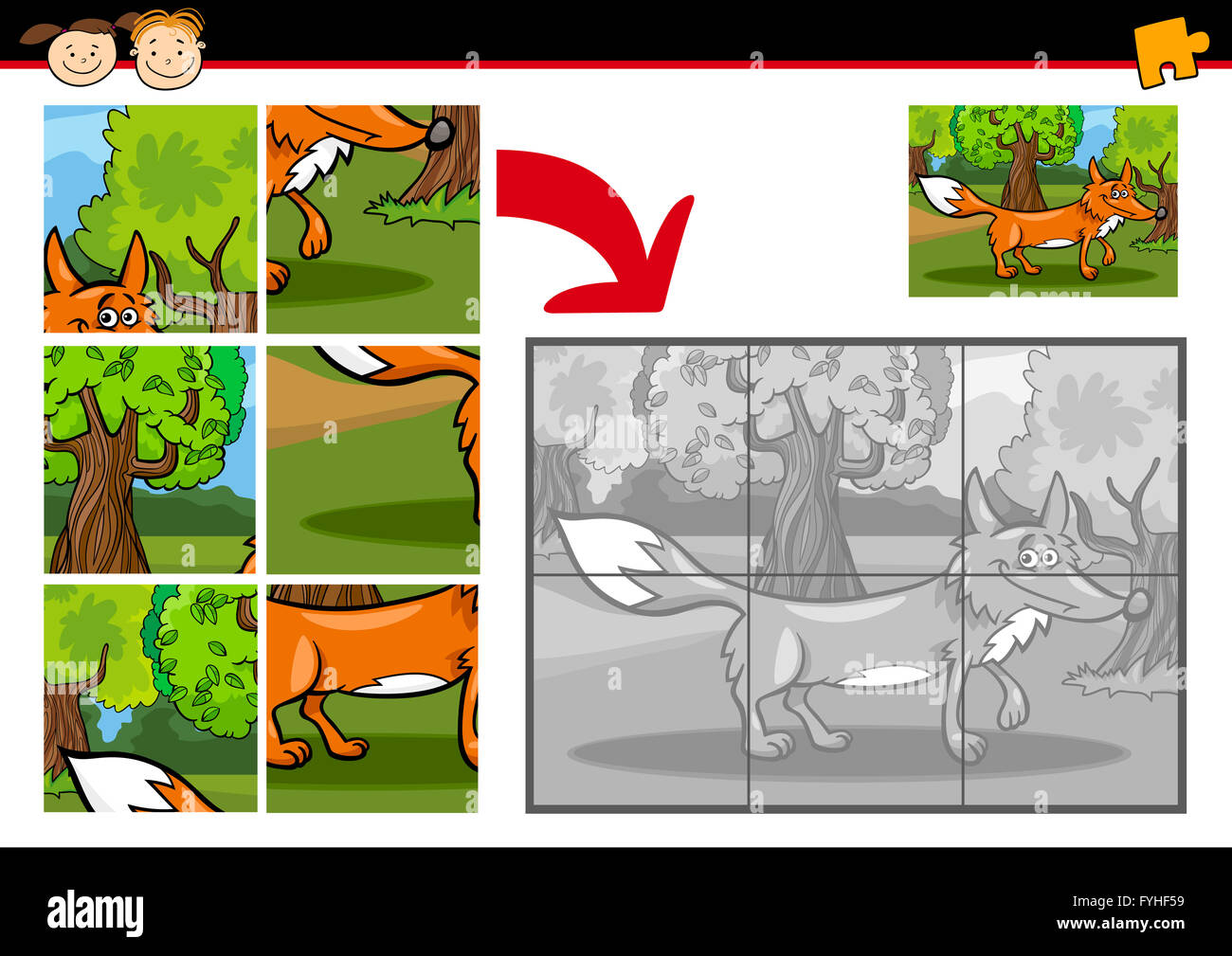 cartoon fox jigsaw puzzle game Stock Photo - Alamy