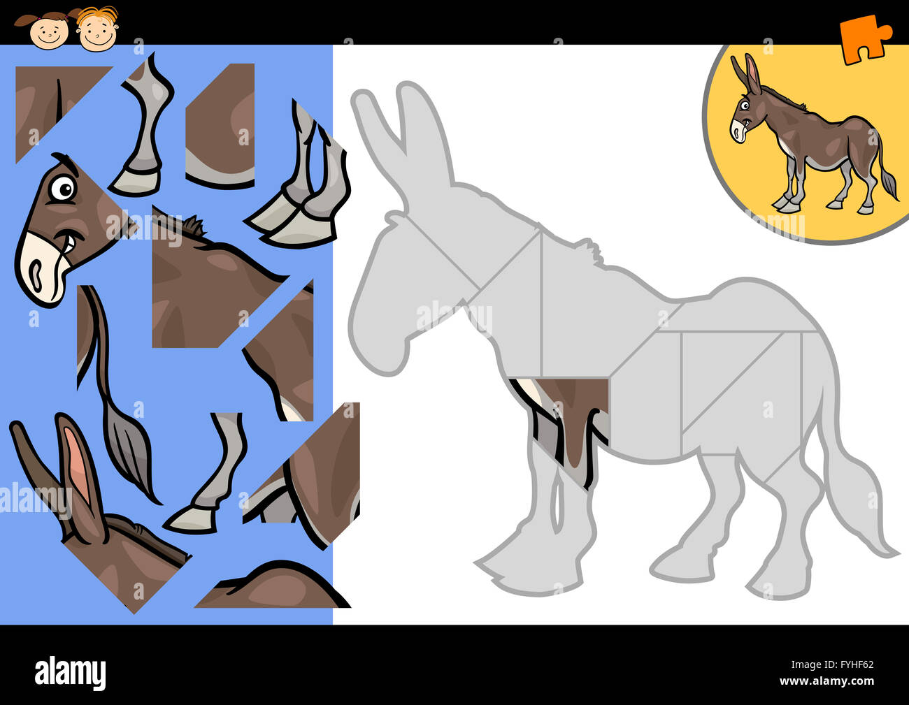 cartoon farm donkey puzzle game Stock Photo - Alamy