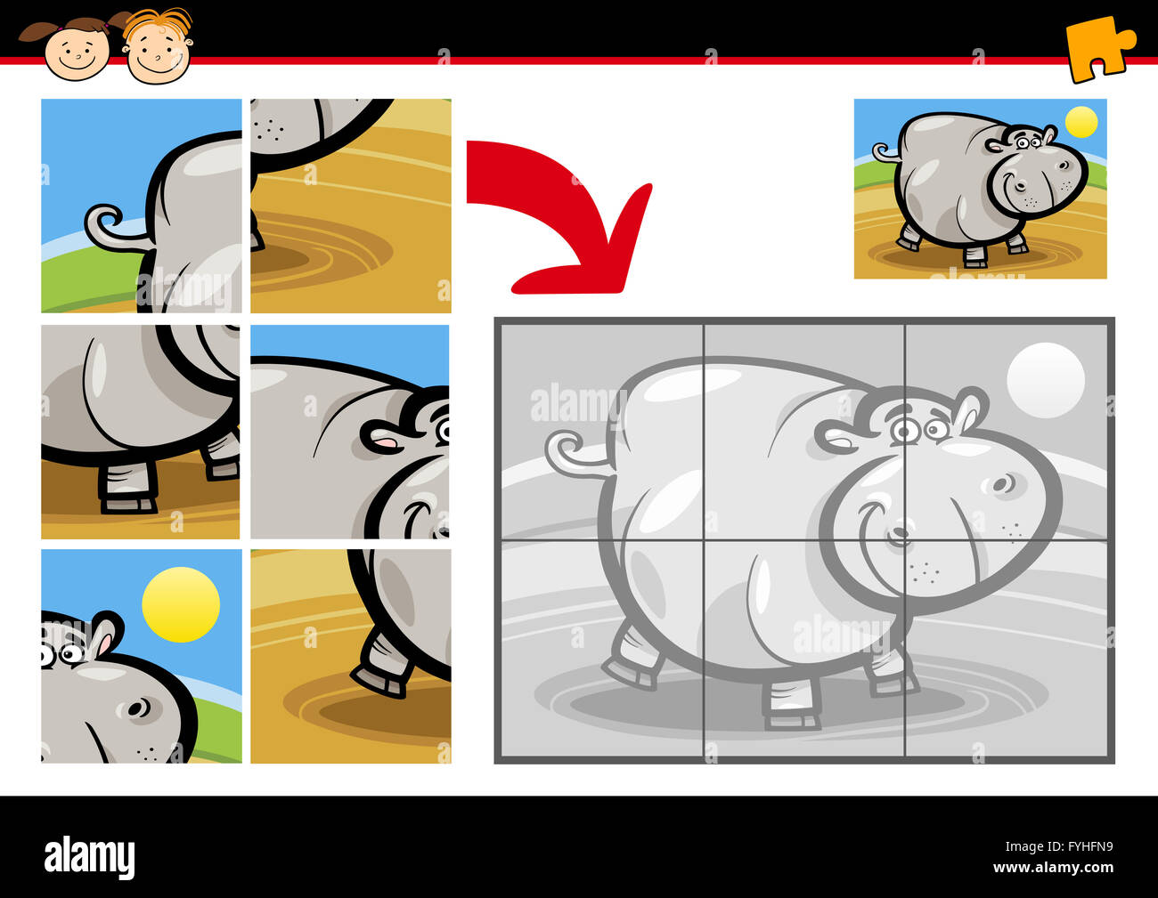 cartoon hippo jigsaw puzzle game Stock Photo - Alamy