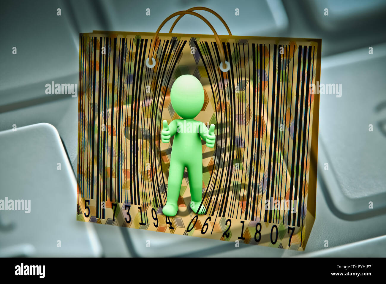 Puppet opens a bar code, Concept Stock Photo - Alamy