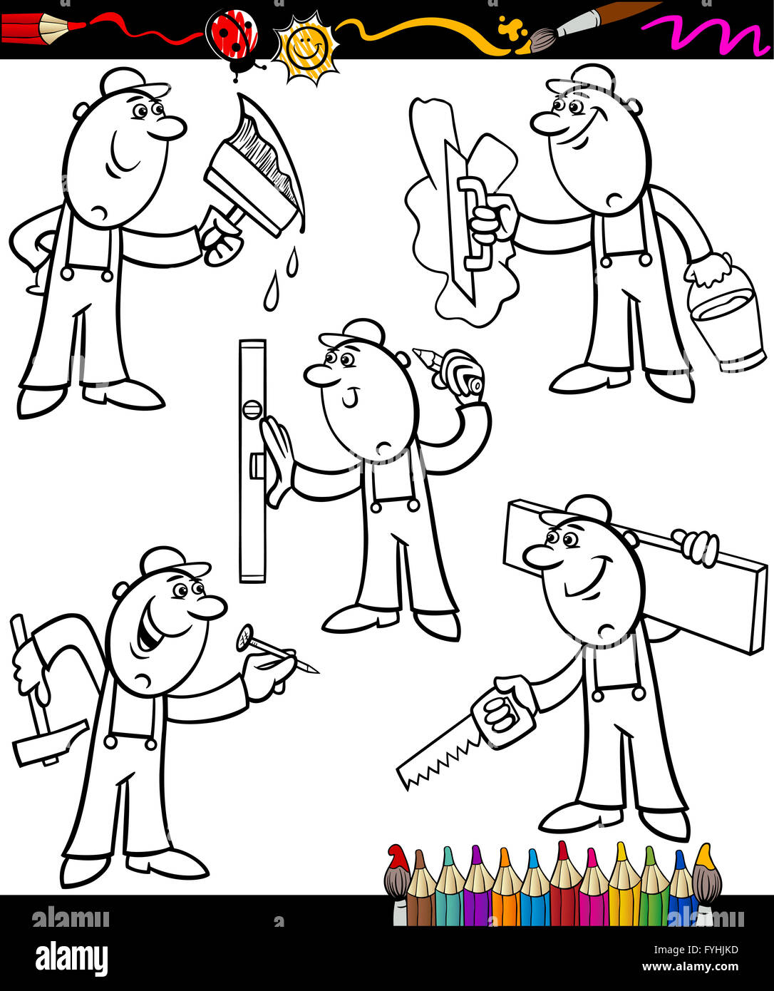 cartoon workers set for coloring book Stock Photo - Alamy