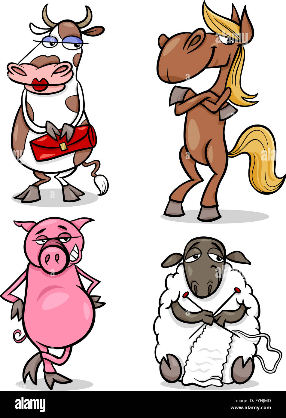 farm animals cartoon humor set Stock Photo - Alamy