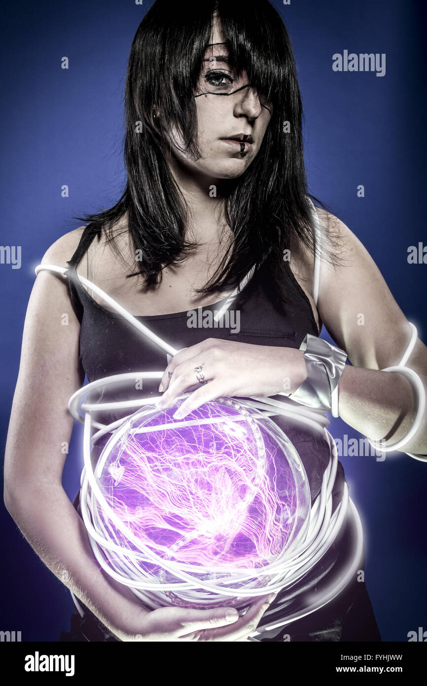 Woman of the future, connection and computing, future concept Stock ...