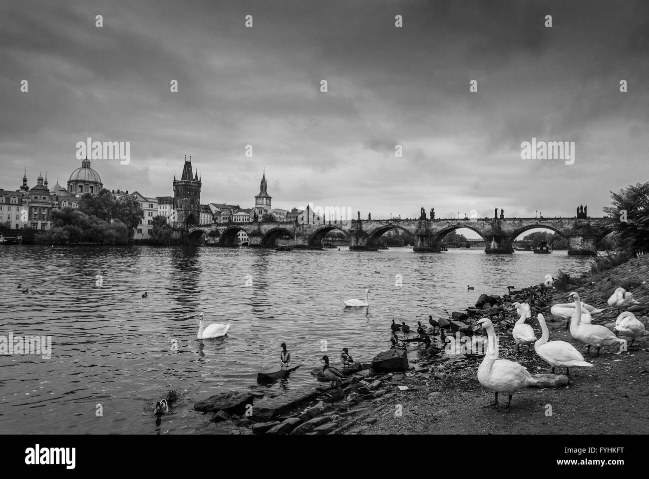 Bridge prague vltava river Black and White Stock Photos & Images - Alamy